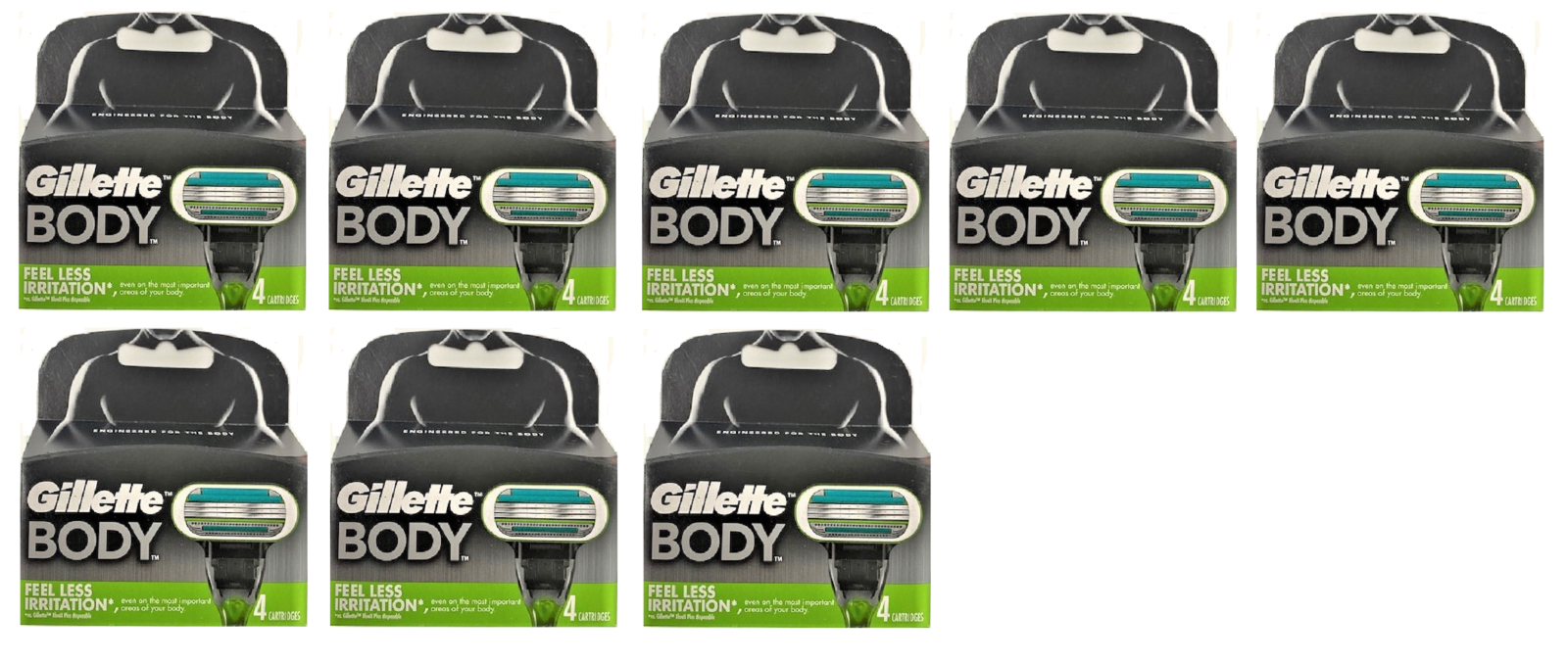 Gillette Body Razor Blade Refills, Shower Safe, 4 Cartridges (8 Pack ...