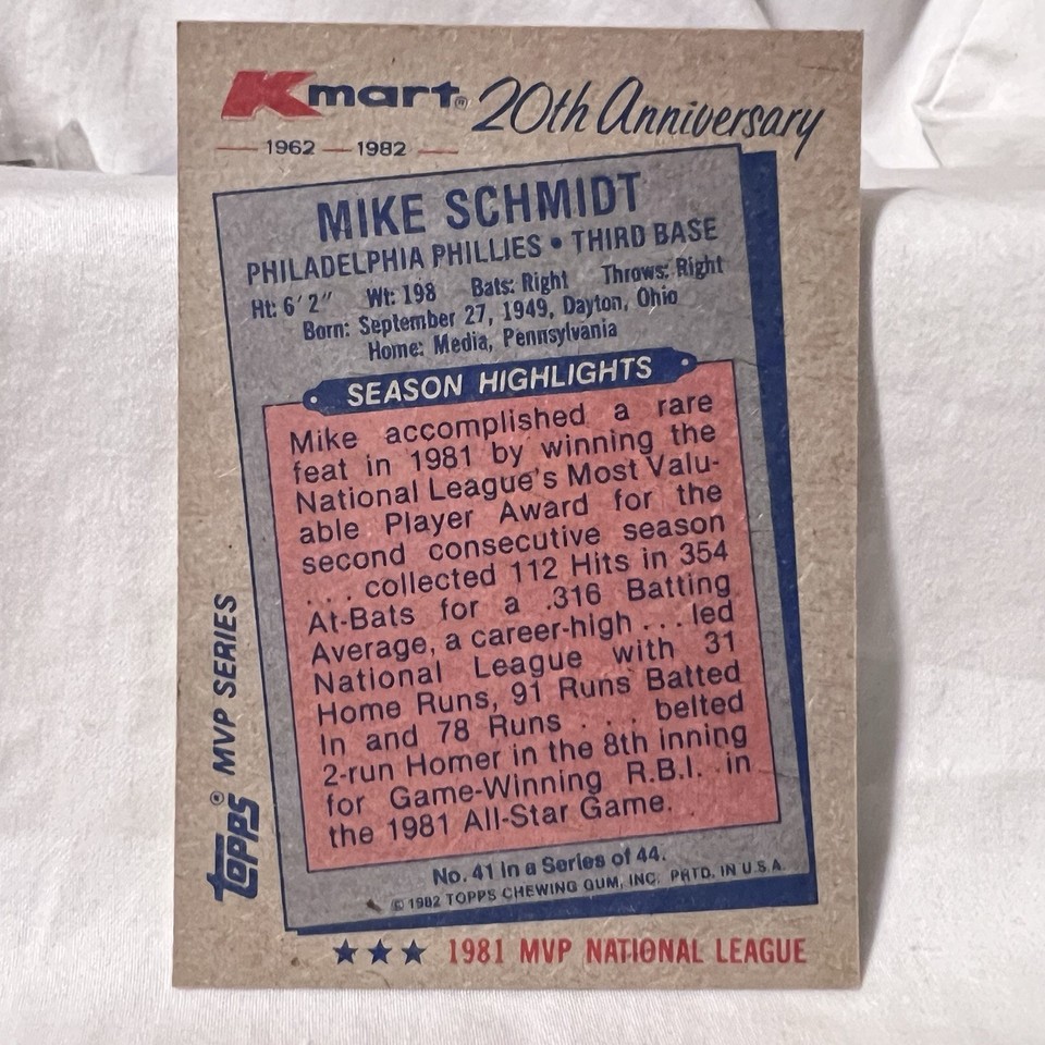 1982 Topps Kmart MVP series #441 Mike Schmidt 1981 NL MVP | eBay