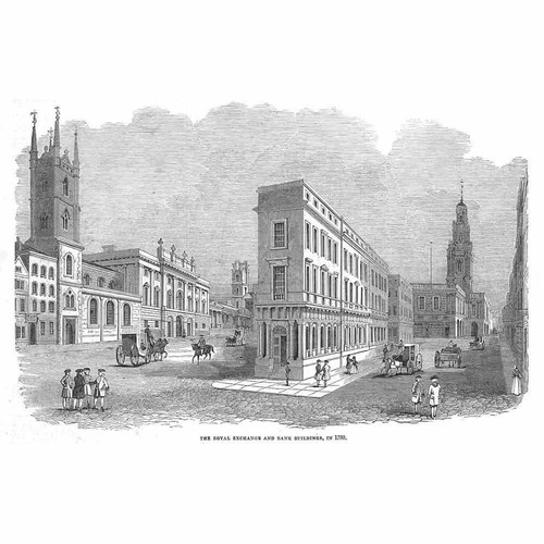 LONDON Royal Exchange and Bank Buildings in 1780 - Antique Print 1844 ...
