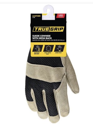 New True Grip Premium Suede Cowhide Leather Utility Gloves Mesh Back ...