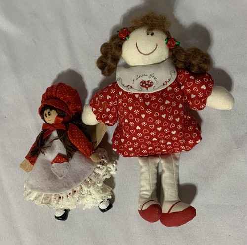 Art Doll Pair Amber Joyce Cloth 8” & 6” La Roche Wood Peg Vintage 90’s ...