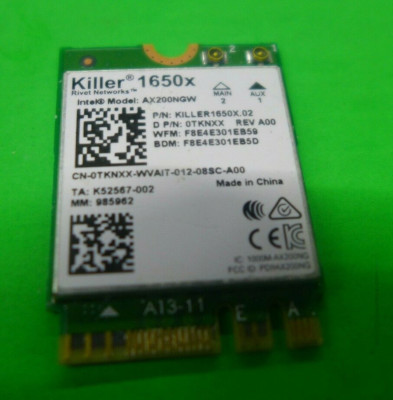 Alienware Area 51m Killer 1650x AX200NGW A00 Wireless Card Dell TKNXX ...