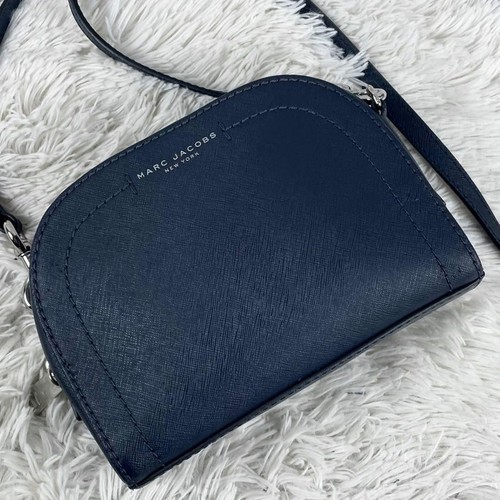 Marc Jacobs Leather Shoulder Bag Logo Embossed Navy | eBay
