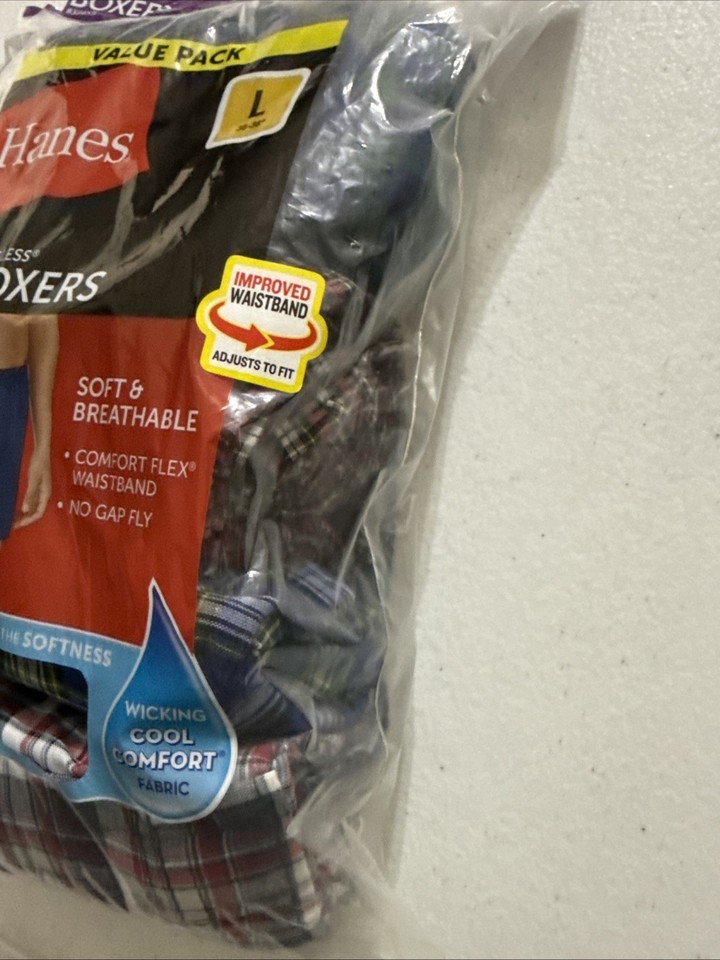 NWT Hanes 4 Pack No Gap Fly Soft Breathable Boxers Plaid Size Large 36 ...