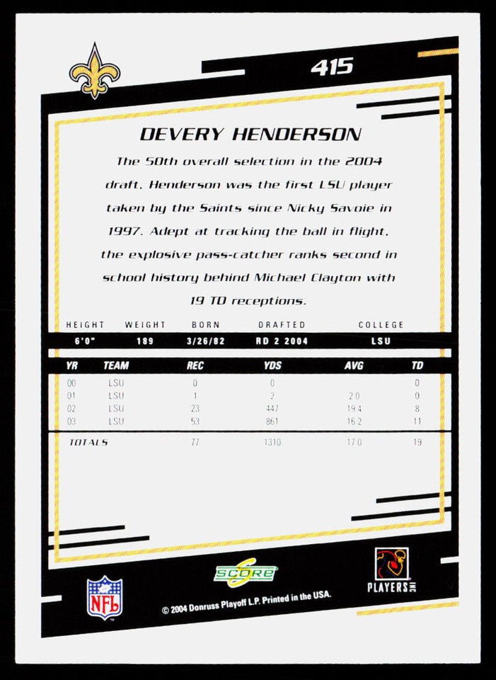 2004 Score #415 Devery Henderson | eBay