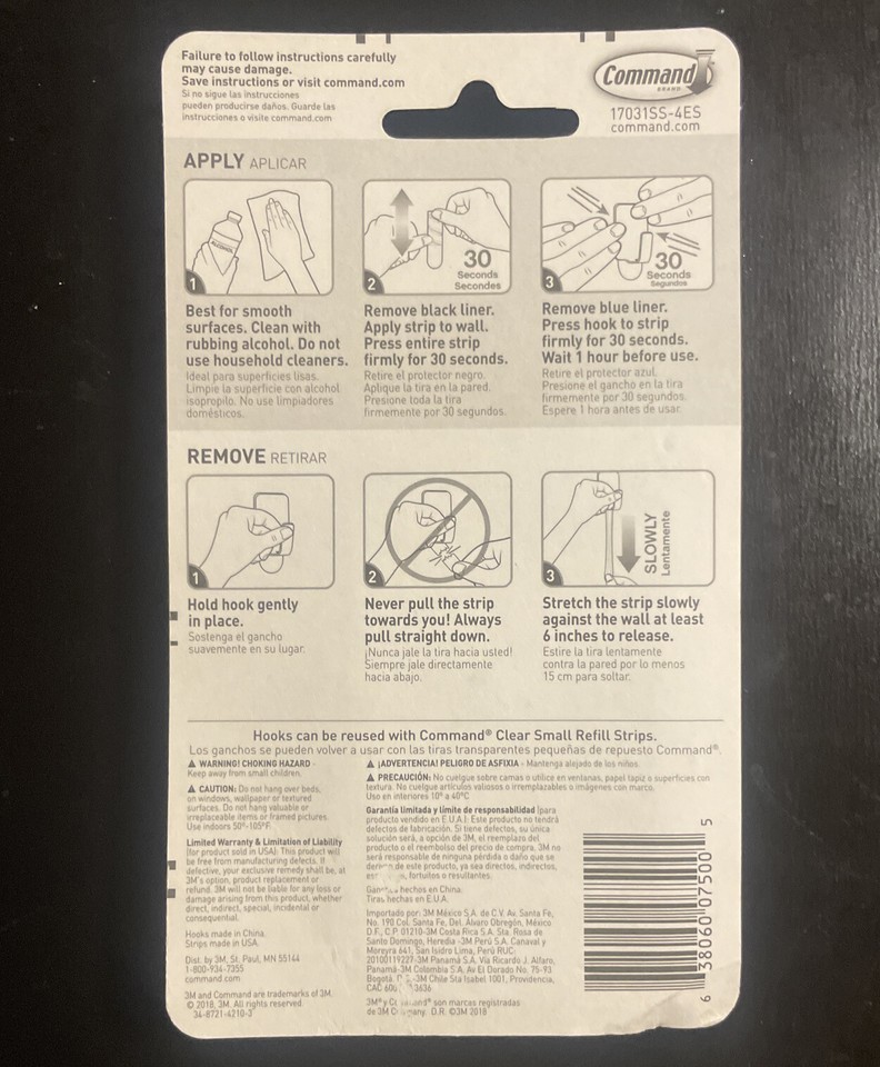 3M Command Stainless Steel Metal Hooks 0.5Lb Damage Free Wall ...