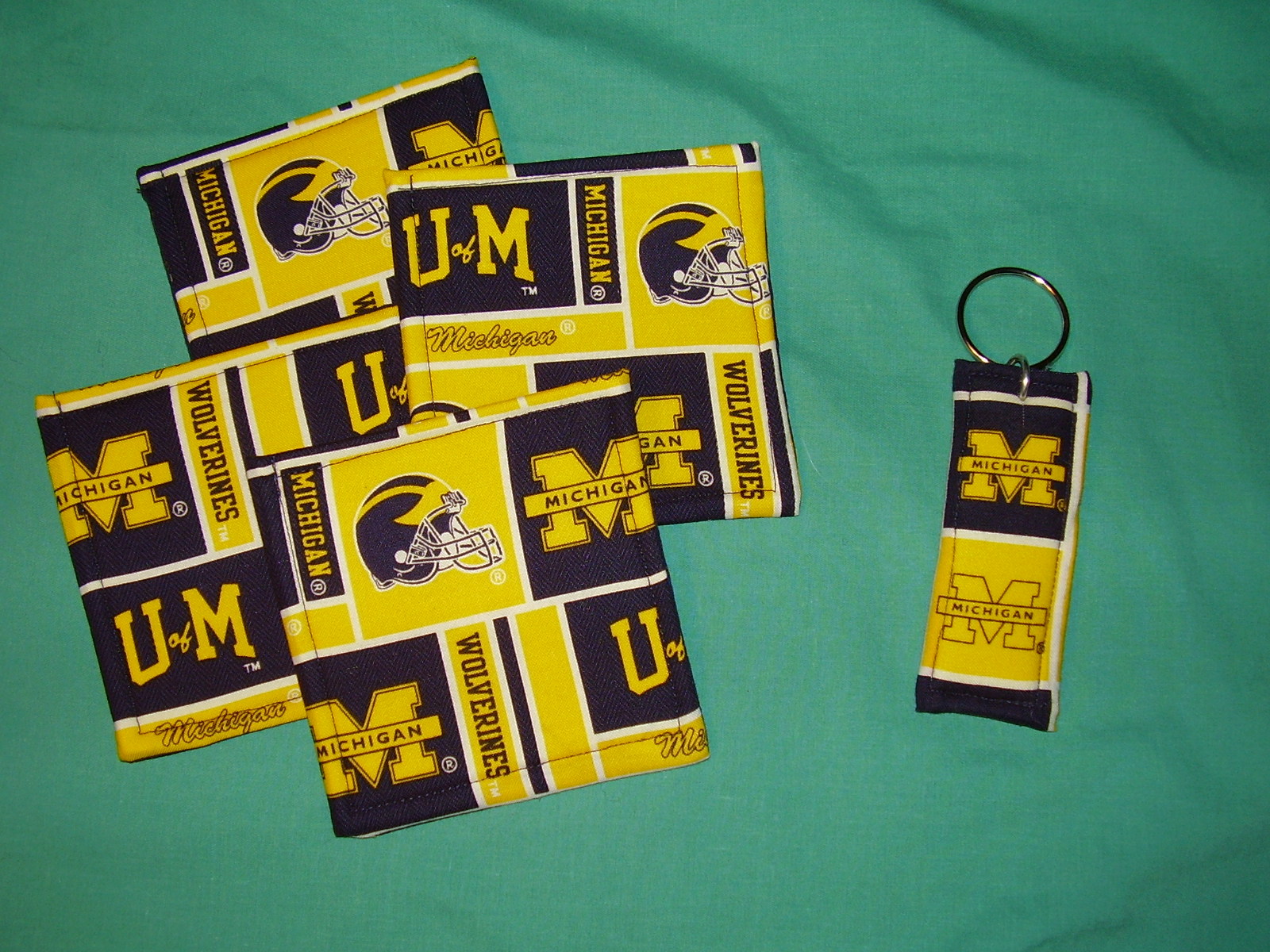*New COASTERS SET and/or KEYCHAIN ring U of M UNIVERSITY MICHIGAN ...