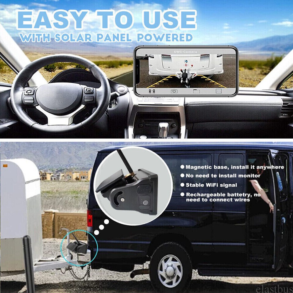 Wireless Solar Record Magnetic Backup Camera for iPhone RV/Truck/Camper ...