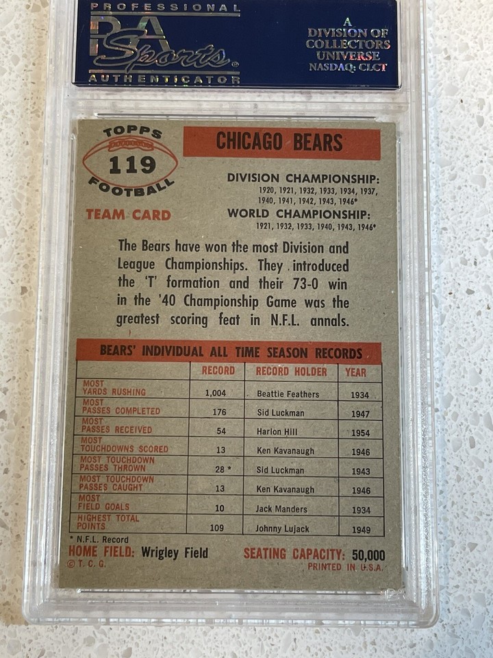 1956 Topps Football Chicago Bears #119 PSA 8 OC | eBay