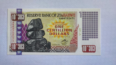 Zimbabwe 1 Centillion Dollars Banknote 100 Trillion Series | eBay