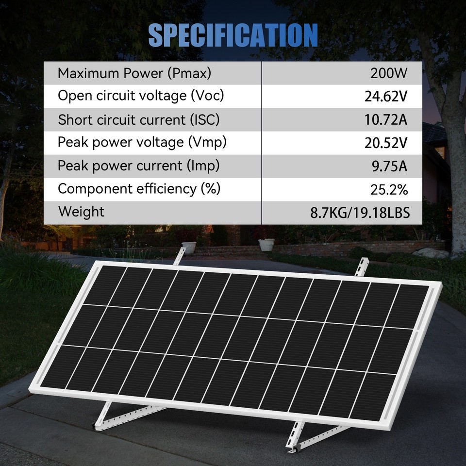 200W 12Pack 2400W Mono Solar Panel 12V Battery Charging Home Off-Grid ...