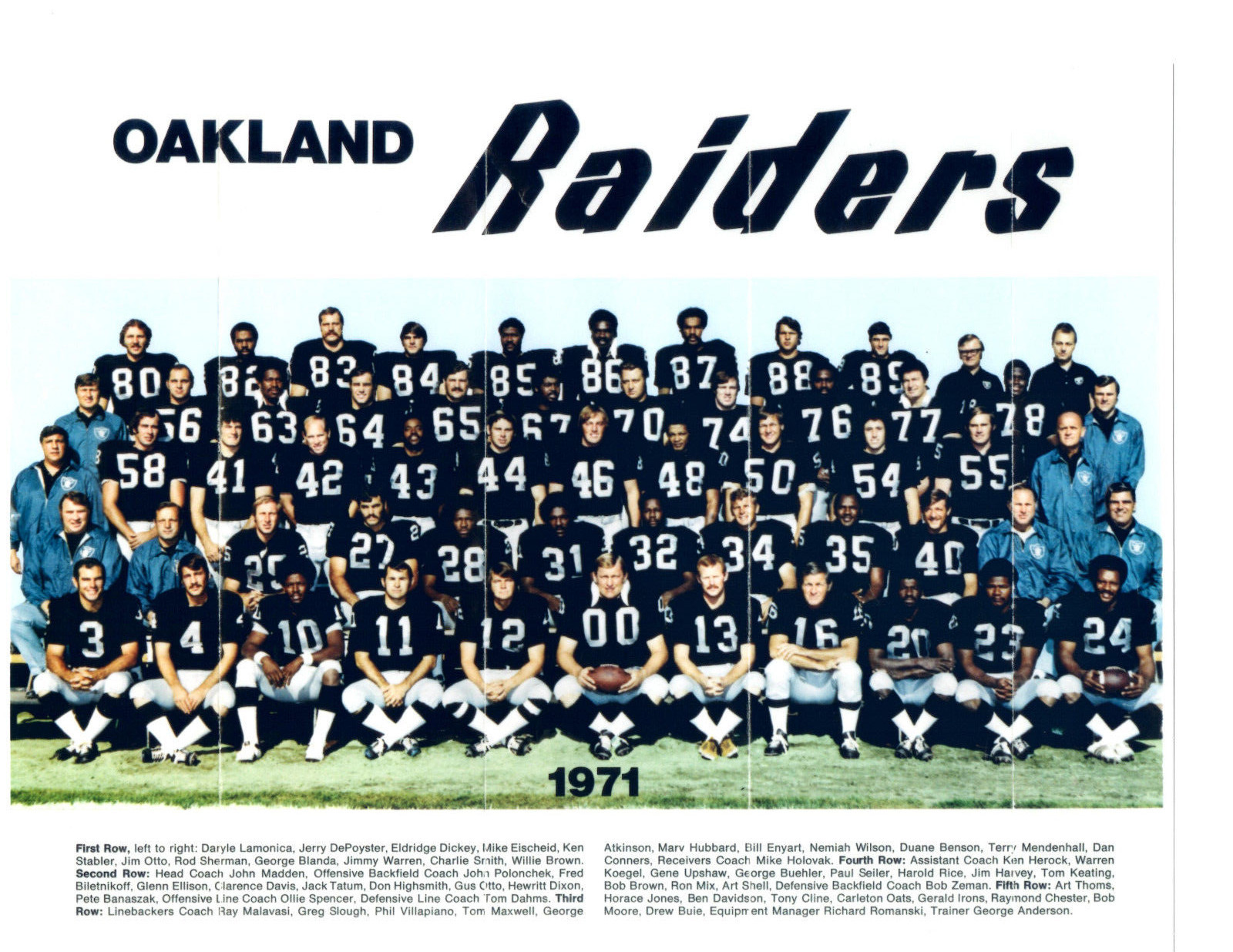 1971 OAKLAND RAIDERS 8X10 TEAM PHOTO LAMONICA STABLER CALIFORNIA ...