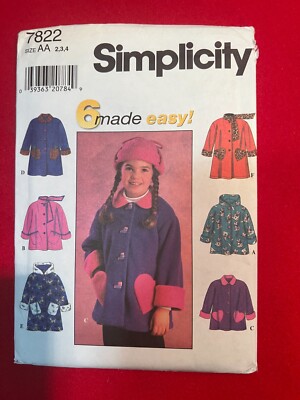 Simplicity 7822, Cut to Size 4, Complete. Childs Jacket or Coat, | eBay
