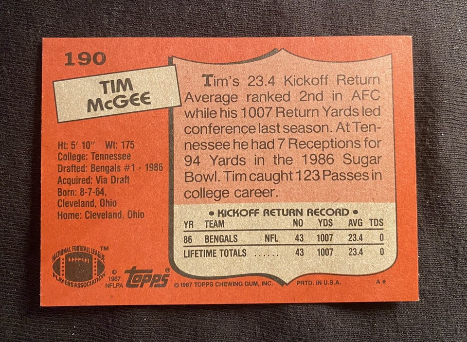 1987 Topps - #190 Tim McGee (RC) | eBay