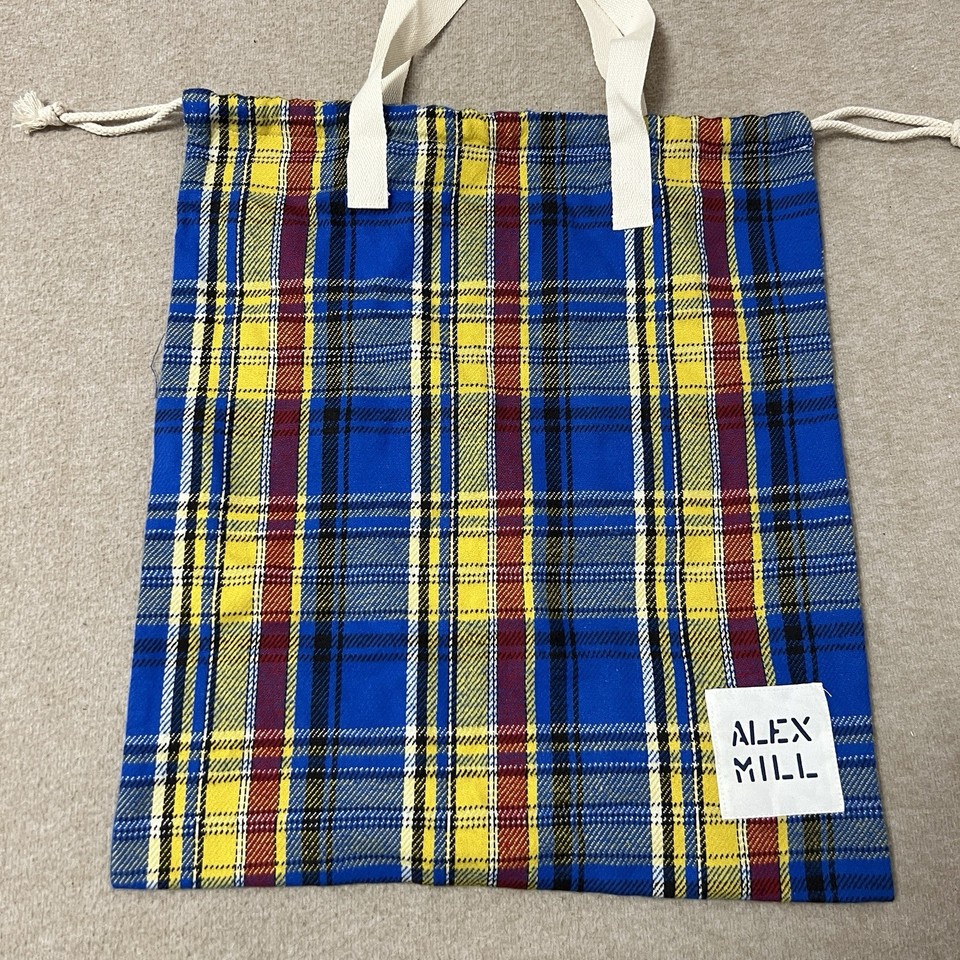 ALEX MILL Drawstring Pouch Bag with Handles Flannel Gingham Travel ...