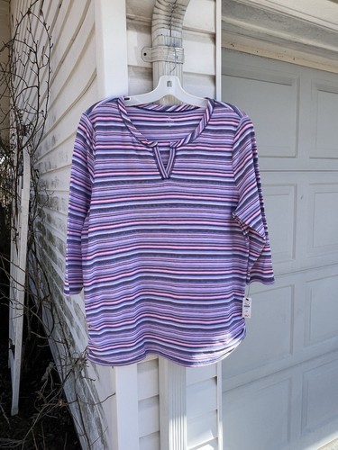 NWT T By Talbots Pinks Blues Stripe Split Neck 3/4 Sleeve Ruched Hem Top 1X | eBay