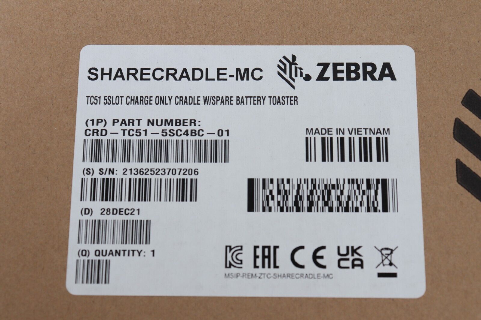 Zebra CRD-TC51-5SC4BC-01 Charger Cradle for TC51 TC52 TC56 TC57 Android ...