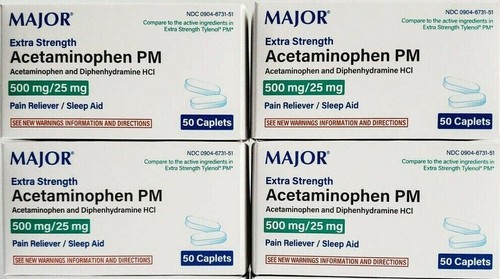 Major Acetaminophen PM 500mg 50ct-4 Pack (200 Tablets)-Exp Date-12-2026 ...