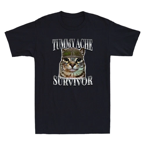 Tummy Ache Survivor Funny Cat Meme Humor Saying Cats Animals Retro Men ...
