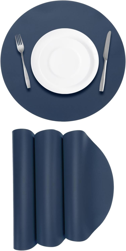 4 Pcs Faux Leather Placemats for Dinner Table, PU Leather round Table ...