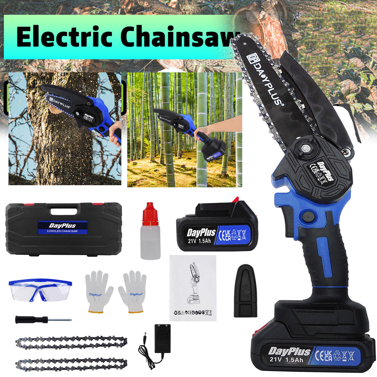 Cordless Electric Chainsaw Handheld Wood Cutter Saw Woodworking Battery ...