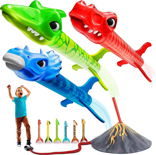 Kids Dino Blast Rocket Launcher Set Toy With 6 Vibrantly Colored Dinos ...
