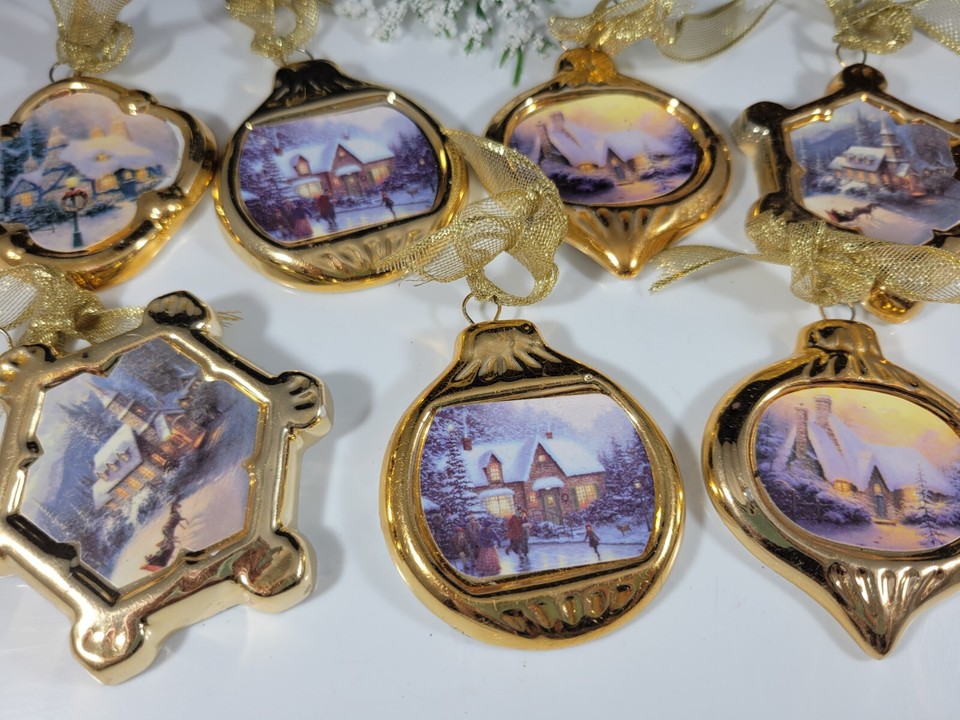 Vintage Christmas Ornament Thomas Kinkade Porcelain Gold Trim Lot ...