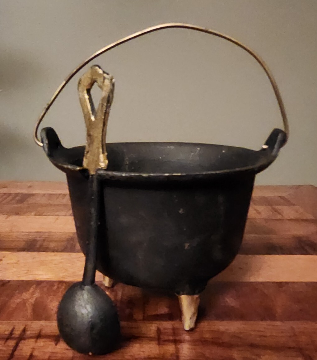 Cast Iron Black Gold Miniature Footed Cauldron Melting Pot w/ Spoon | eBay