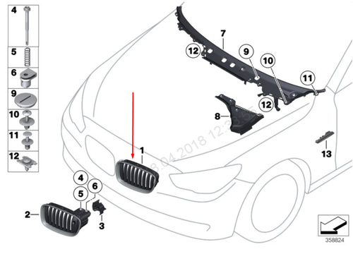 BMW 5 GT F07 Radiator Left Chrome Grille 51137336485 7336485 2015 New ...