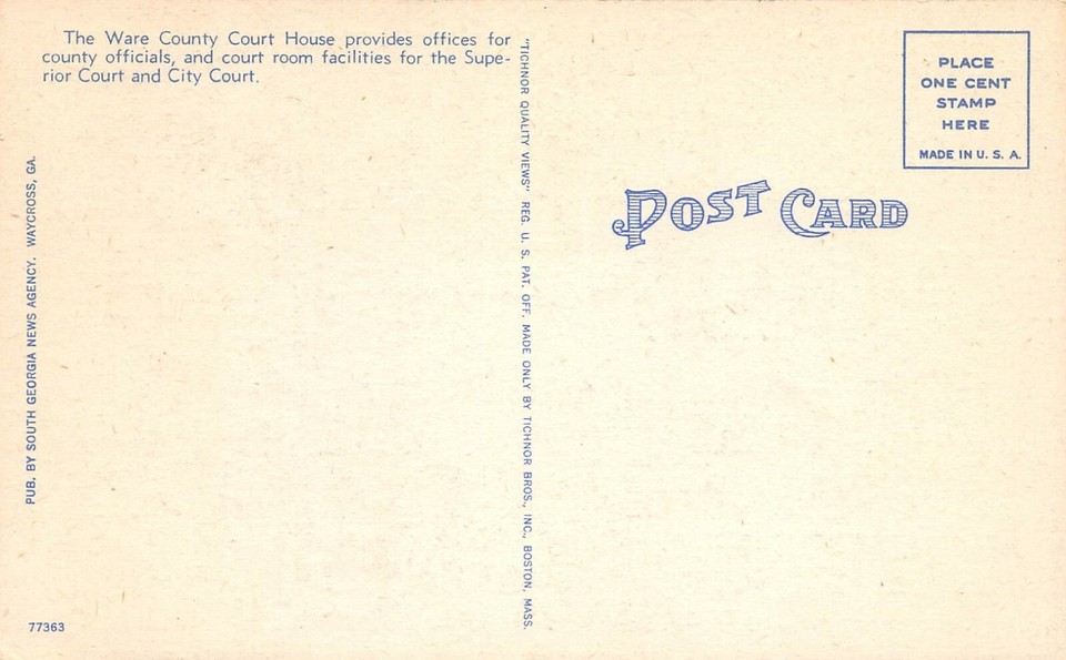 GA~GEORGIA~WAYCROSS~WARE COUNTY COURT HOUSE~C.1945 | eBay