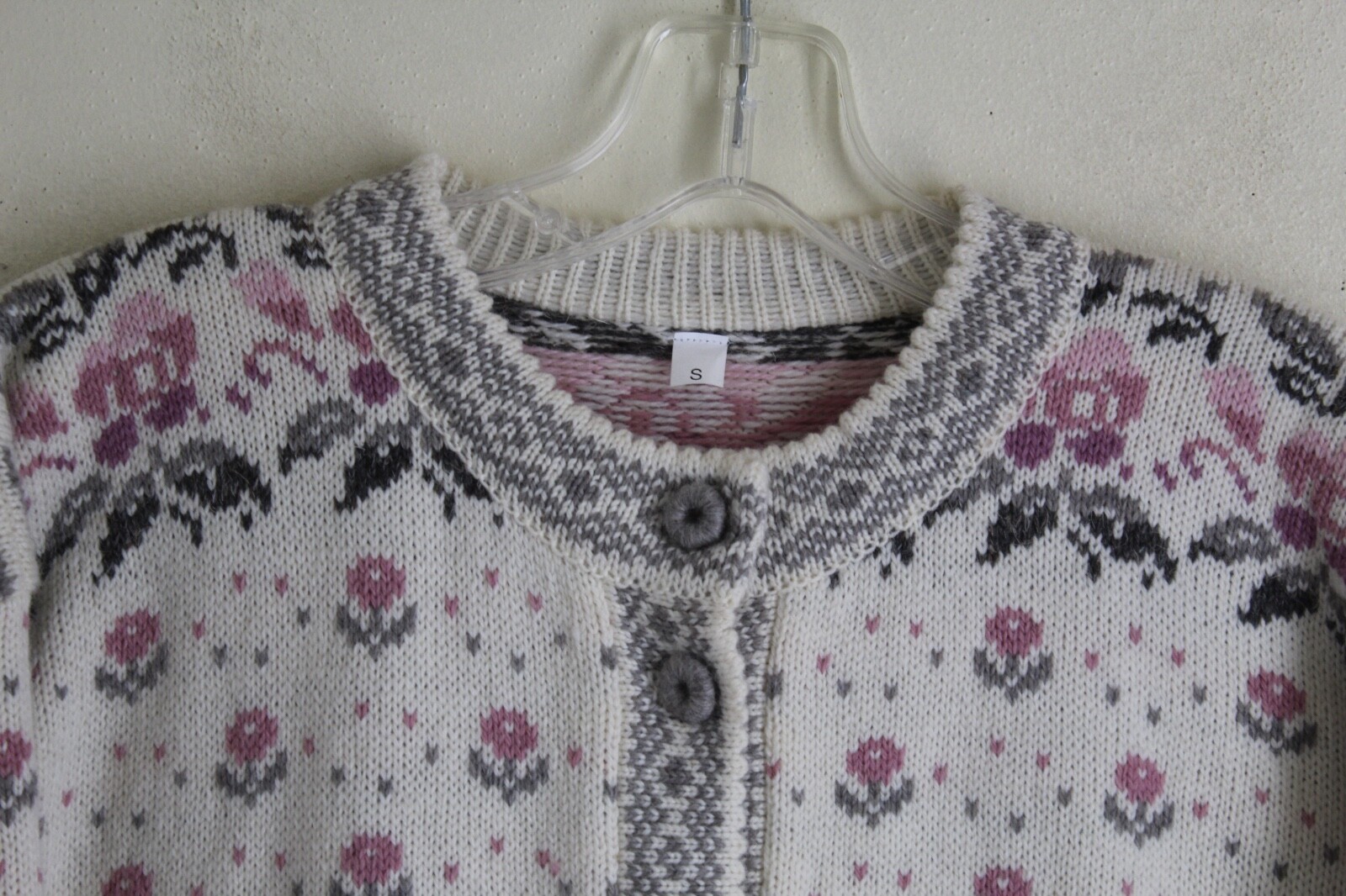 Estate Norwegian Scandinavian Wool Folk Floral Cardig… - Gem