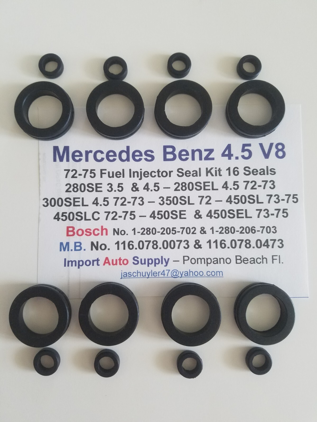 Mercedes Benz 4.5 V8 Fuel Injector Seal Kit 350SL - 450SL - 280SE 4.5 ...