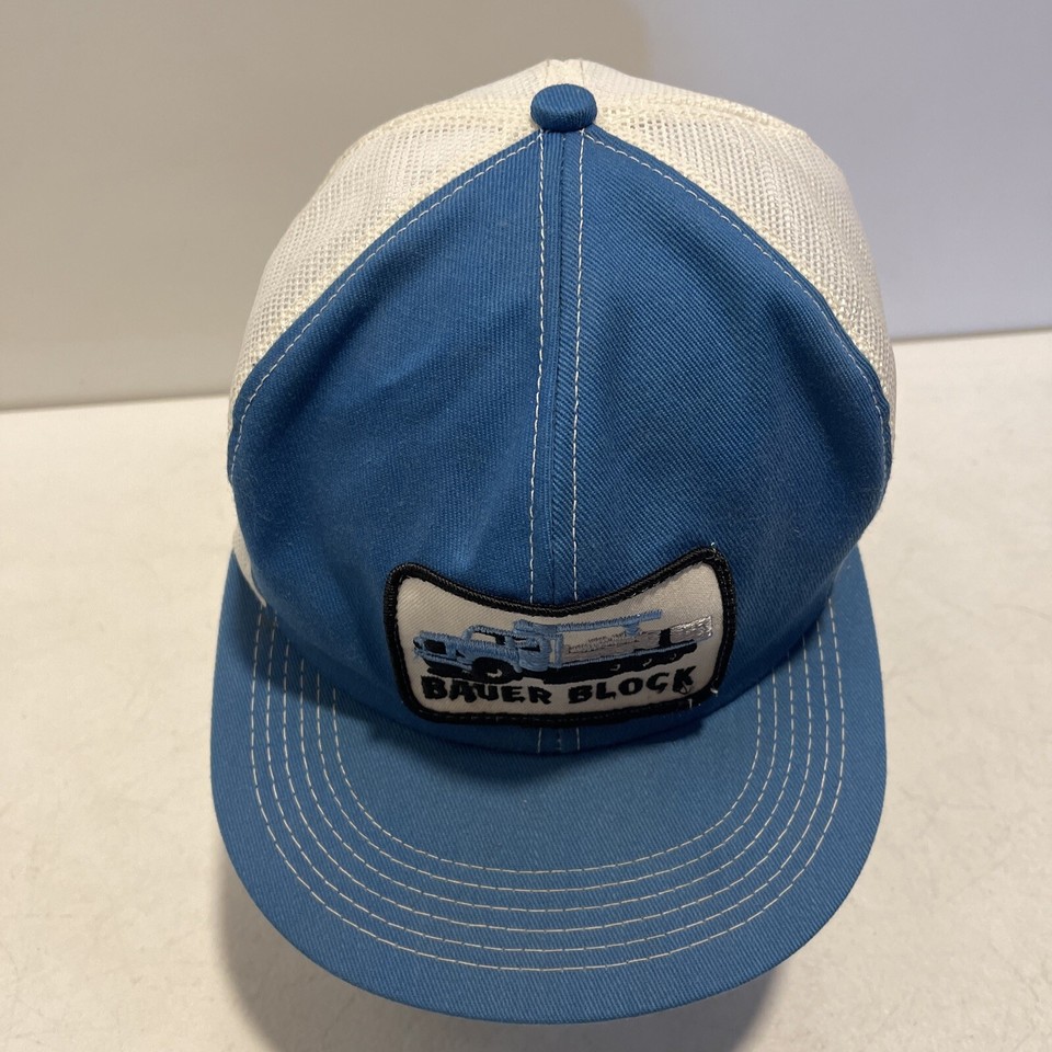 1970’s Trucker Hat BAUER BLOCK Truck Blue & White SNAPBACK Mesh Cap ...