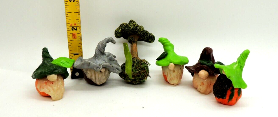 Miniature Clay Gnome Set 5 Gnomes 1 Tree Fairy Garden Diorama Fall ...