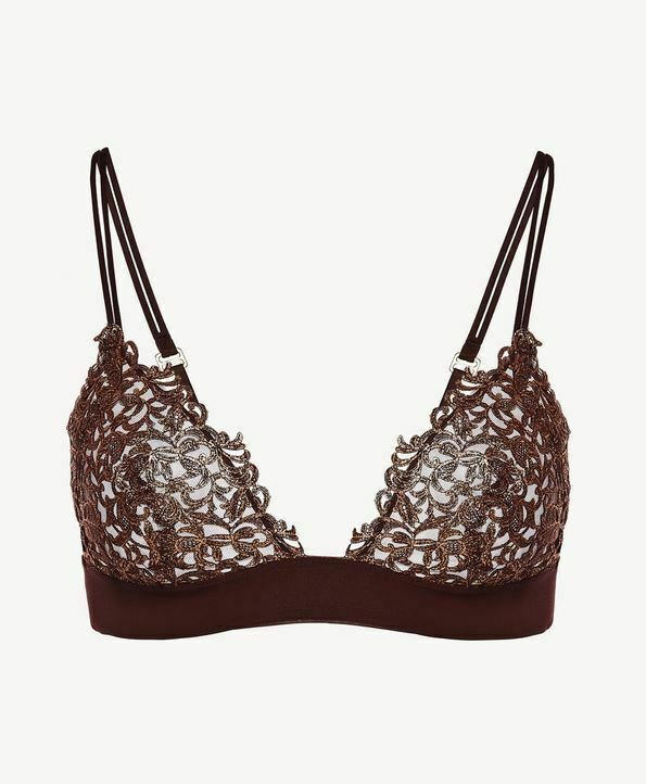 La Perla Metal Macrame Triangle Bra Thong Panty 32C XS Brown Copper | eBay