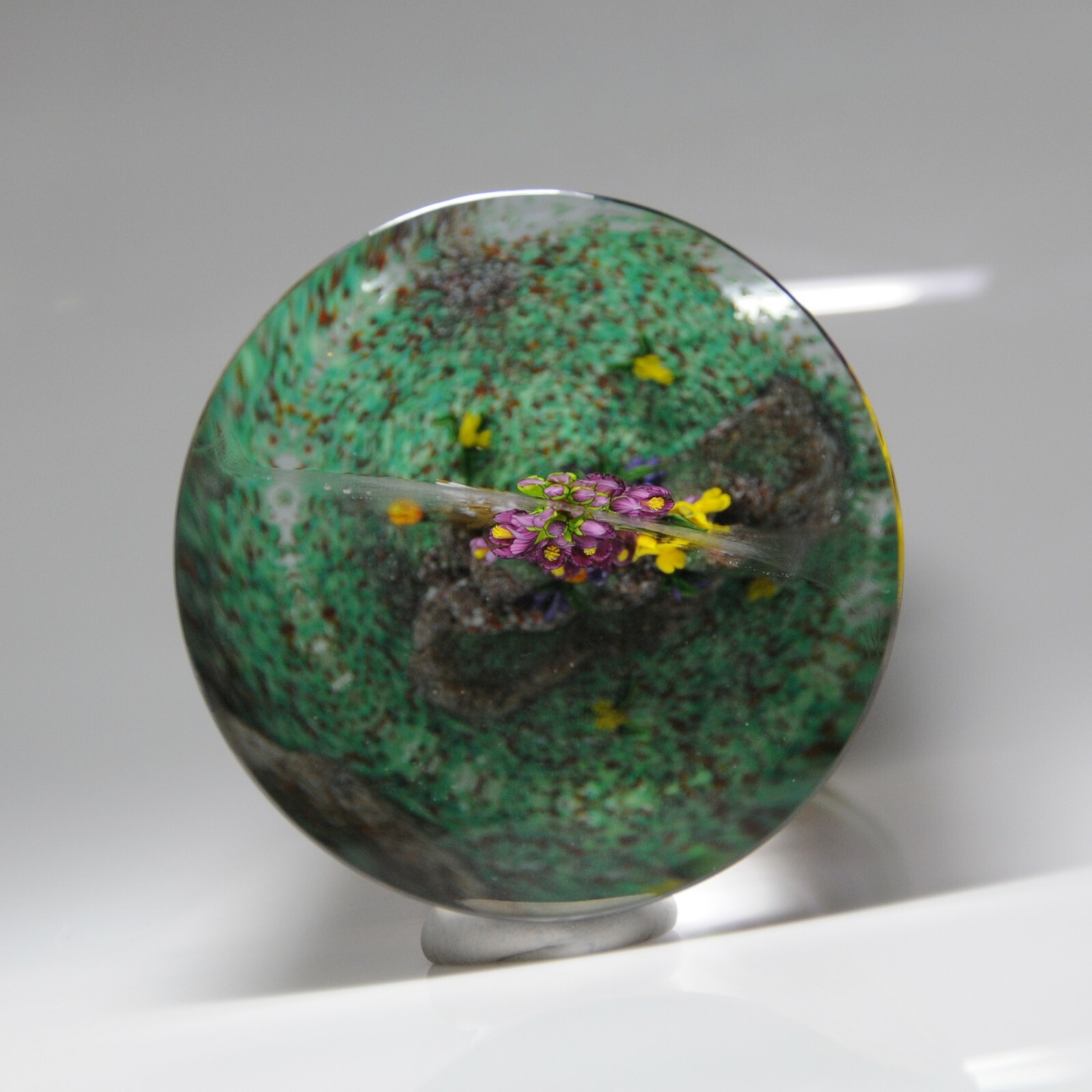 Randall Grubb "Garden Wall" flowers and rocks tall glass column glass ...