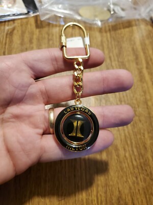 Vtg Las Vegas Hilton Hotel Gold Tone Enamel Souvenir Spinning Keychain ...