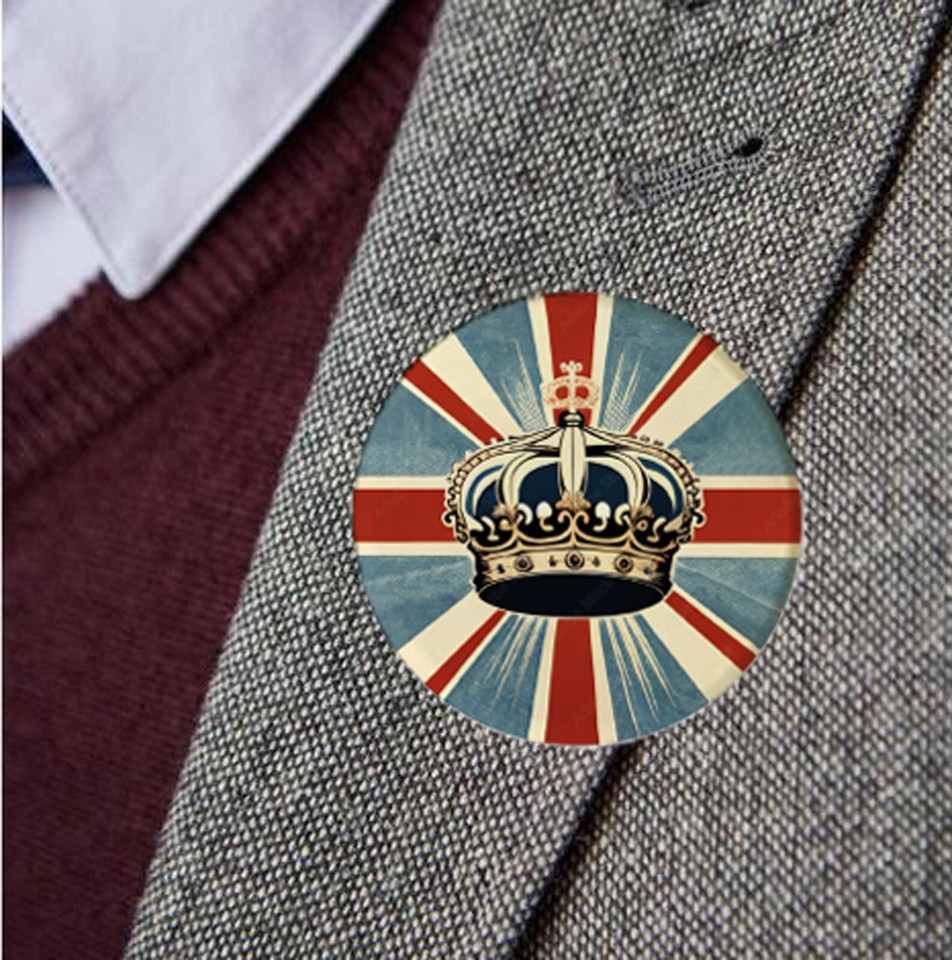Crown and Flag Pin Button Badge, King Charles III coronation, Chest pin ...