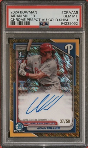 2024 Bowman Chrome Aidan Miller 1st GOLD SHIMMER REFRACTOR AUTO /50 PSA ...
