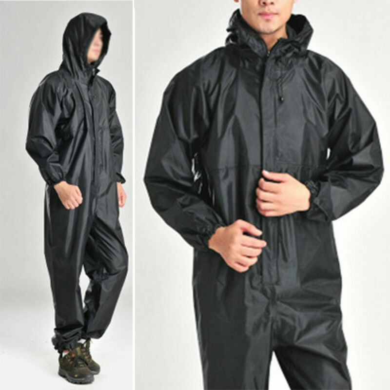 Black Rainsuit Waterproof Storm Jumpsuit Overalls Mens Women Coat One ...