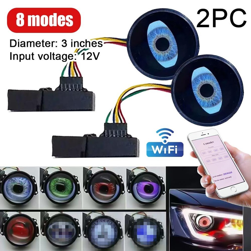 1.9" LED Dynamic Devil Eyes Lights 12V Car WIFI Control Headlight ...