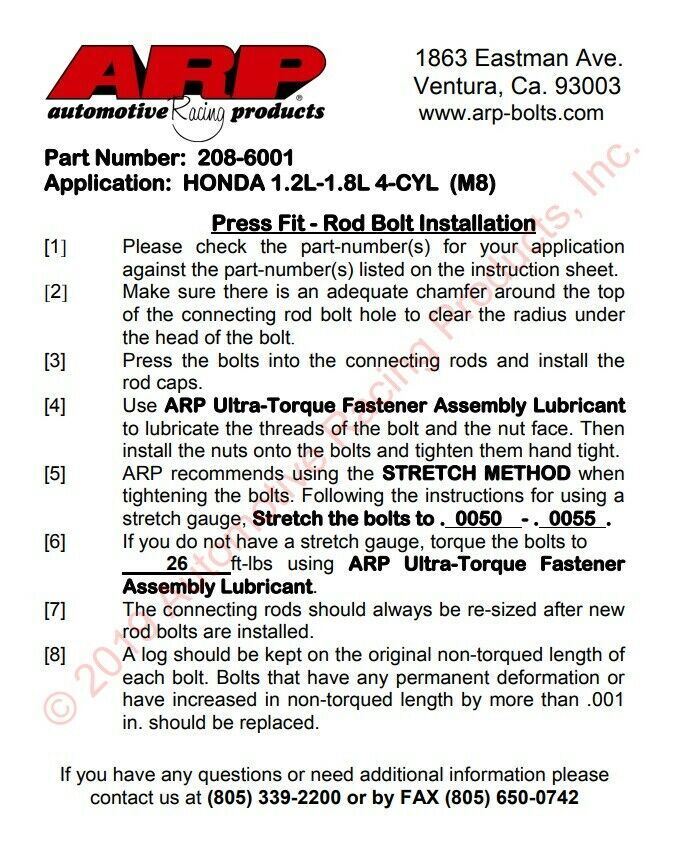 For Honda Acura D15 D16 B18A B18B B20 B20B B20Z M8 ARP Rod Bolts | eBay