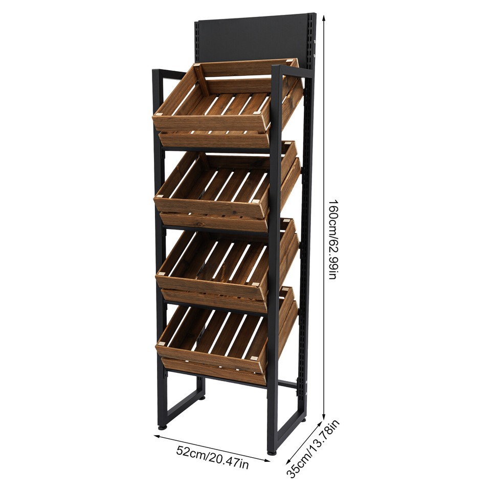 Market Retail Display Rack, Wood Fruit Vegetable Storage Rack Fruit ...