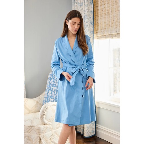 LAKE Pajamas L Pima Scallop Robe in Serene Blue 100% Pima Cotton | eBay