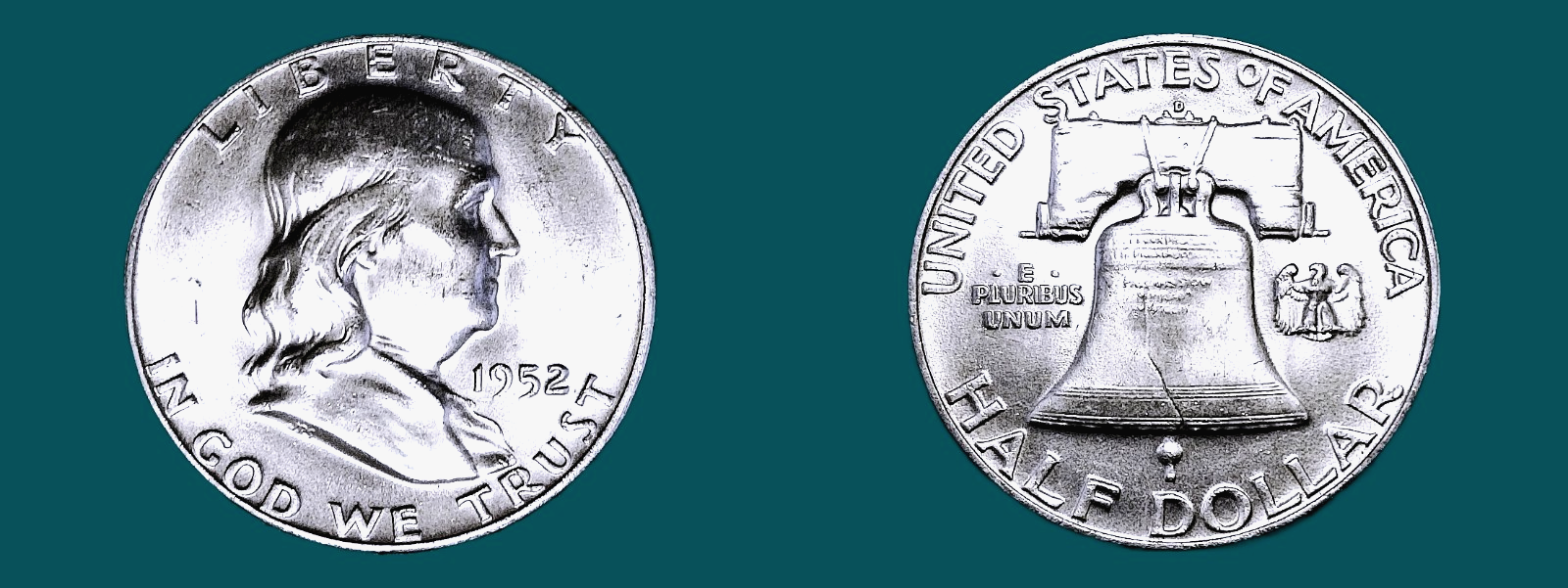 1952-D FRANKLIN HALF DOLLAR SILVER 50C HIGH CHOICE-BU++++ MS++++ FULL ...