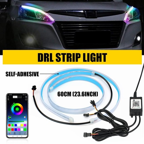2X 60CM Remote Control RGB LED Strip Daytime Running Light Headlight ...