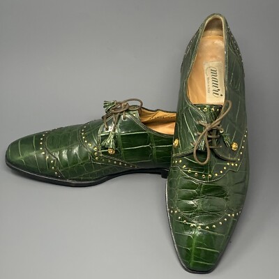 MAURI Genuine Alligator Men’s Derby Shoes With Medusa & Stud Details ...