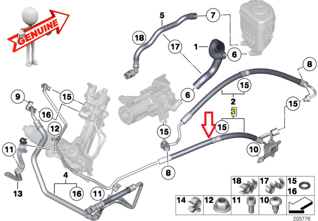 OEM BMW F01 F02 F07 Sedan Power Steering Pressure Hose 32416796387 for ...