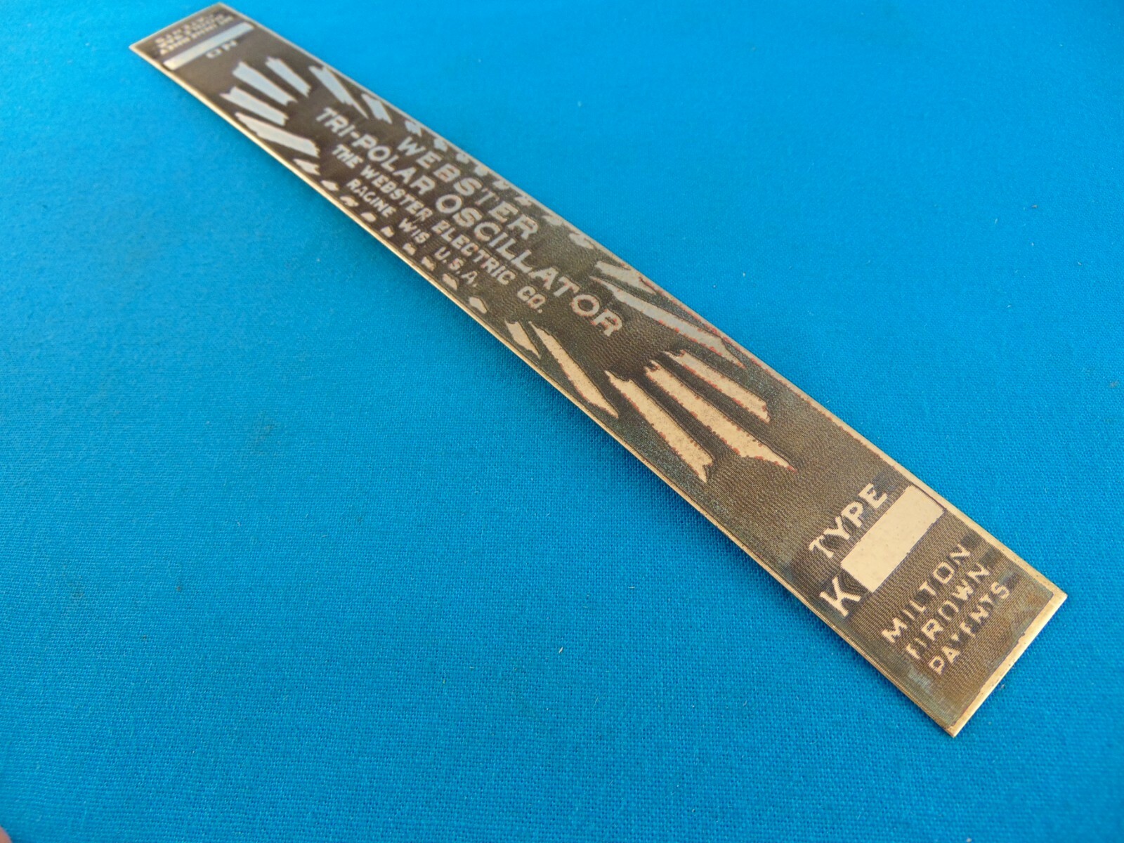 Webster Tri-Polar Oscillator Magneto Brass Data Plate Unstamped Unused ...