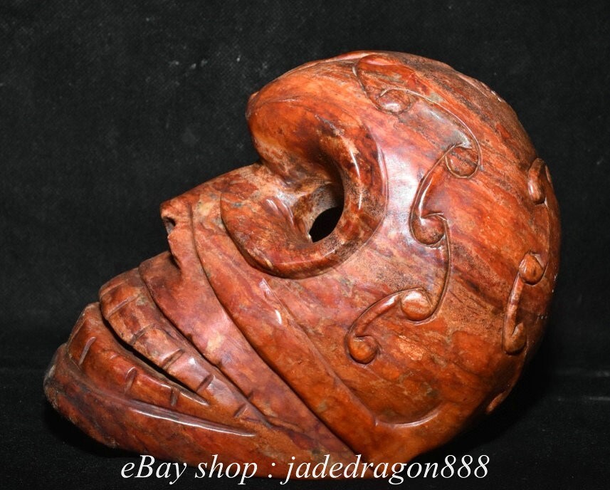 7" Chinese Hongshan Culture Old Red Jade Carving Skull Human Head ...